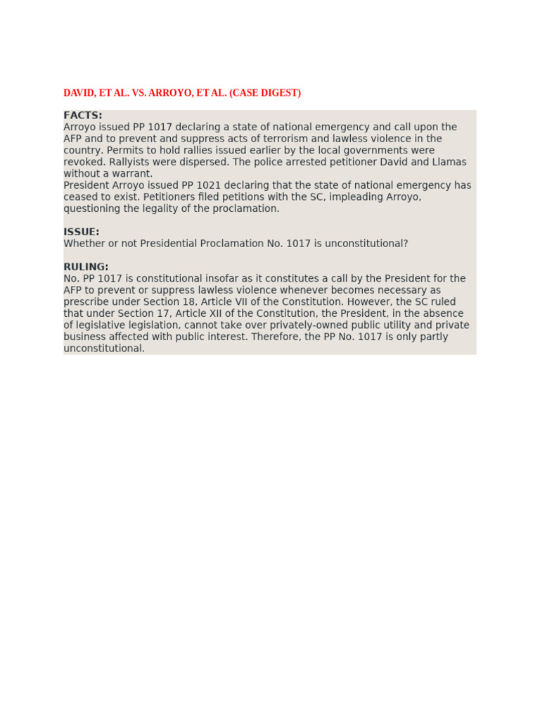 David v. Arroyo Case Digest | PDF