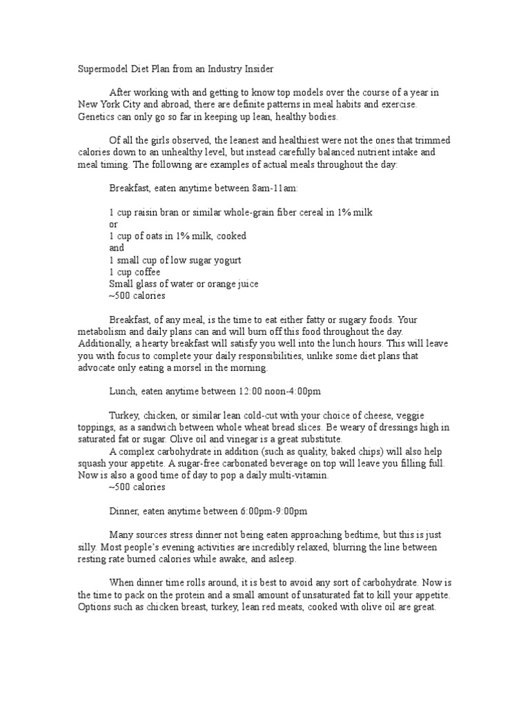 Insider's Supermodel Diet Plan | PDF | Whole Grain | Weight Loss