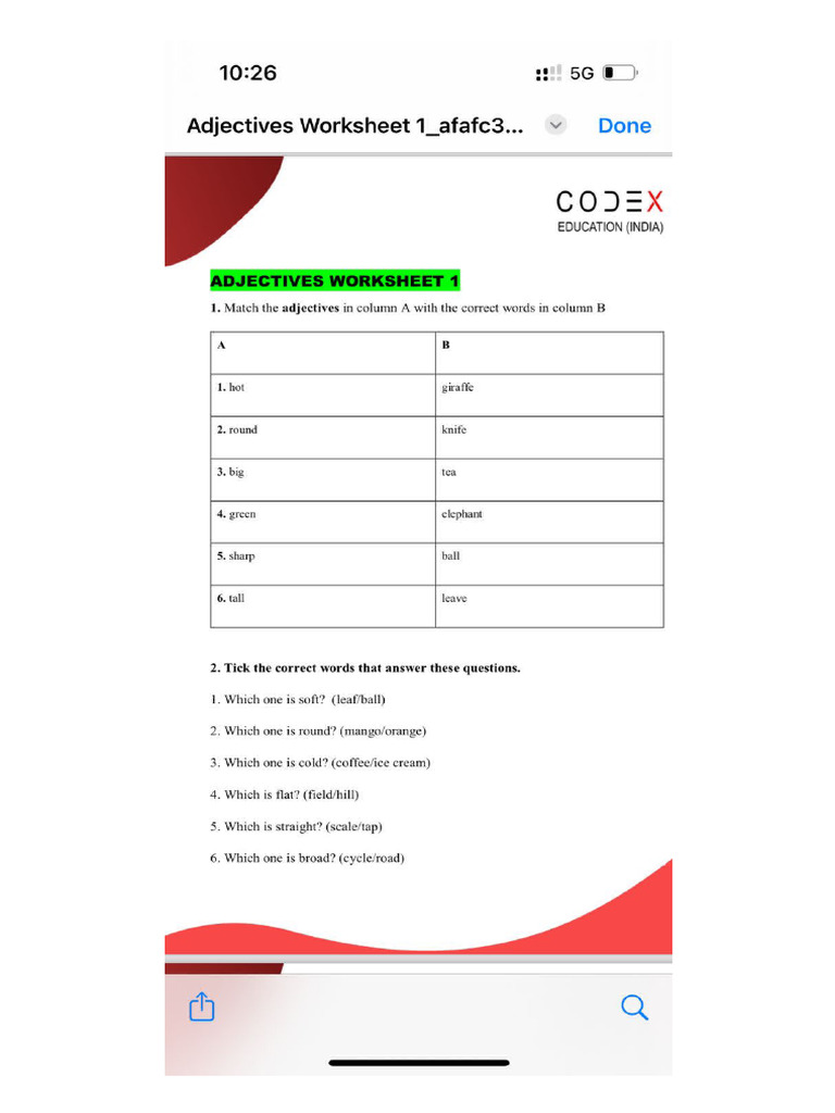 Adjective Worksheet | PDF