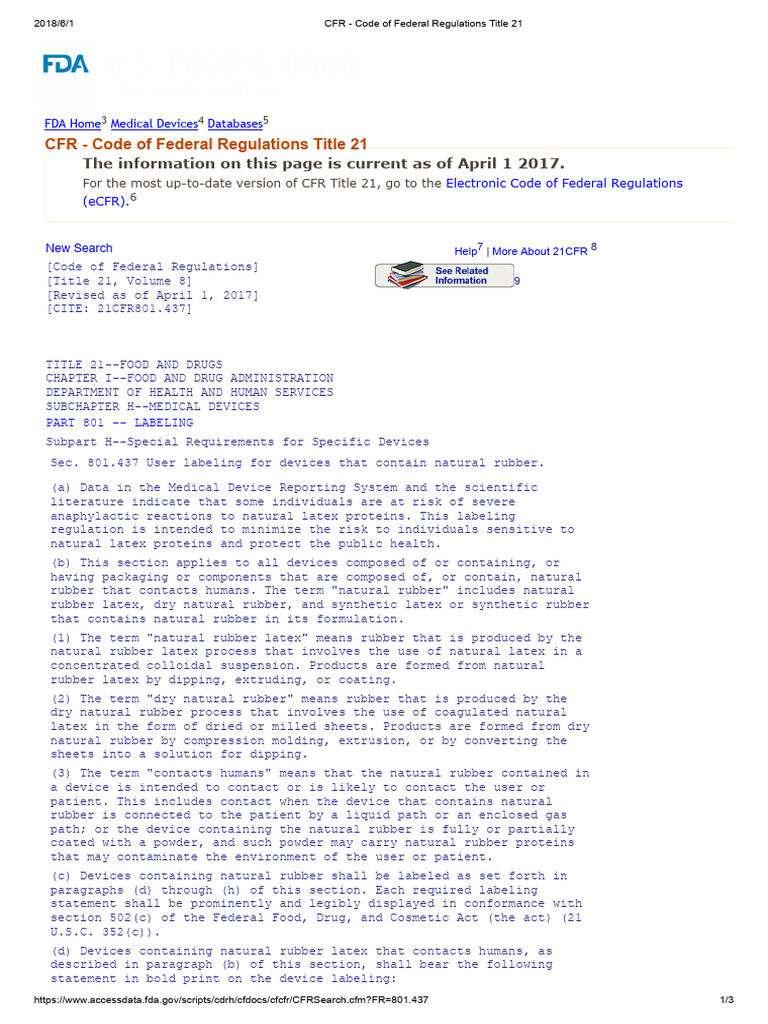 CFR - Code of Federal Regulations Title 21 | PDF | Natural Rubber ...