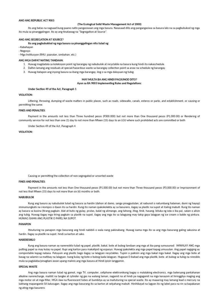 Republic Act 9003 | PDF