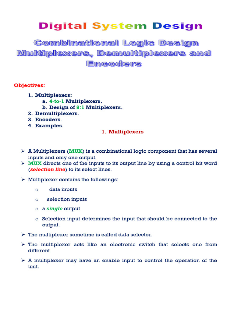 Multiplexers Demultiplexers and Encoders | PDF | Mathematical Logic | Electrical Circuits