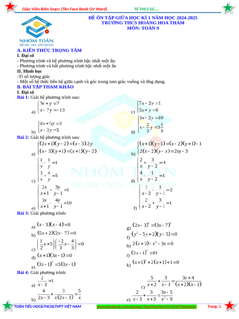 Da4 Lan Anh ĐC9 GK1 Hoang Hoa Tham 24 25 | PDF