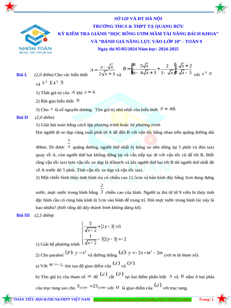 Da34 GVPB3 Trư NG THCS THPT T Quang B U 2024 2025 | PDF