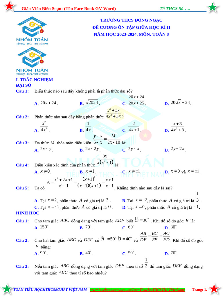 ĐC GK2 TOAN 8 23 24 TN TL ĐÔNG NG C SPC4 THCS VN VTLuc | PDF