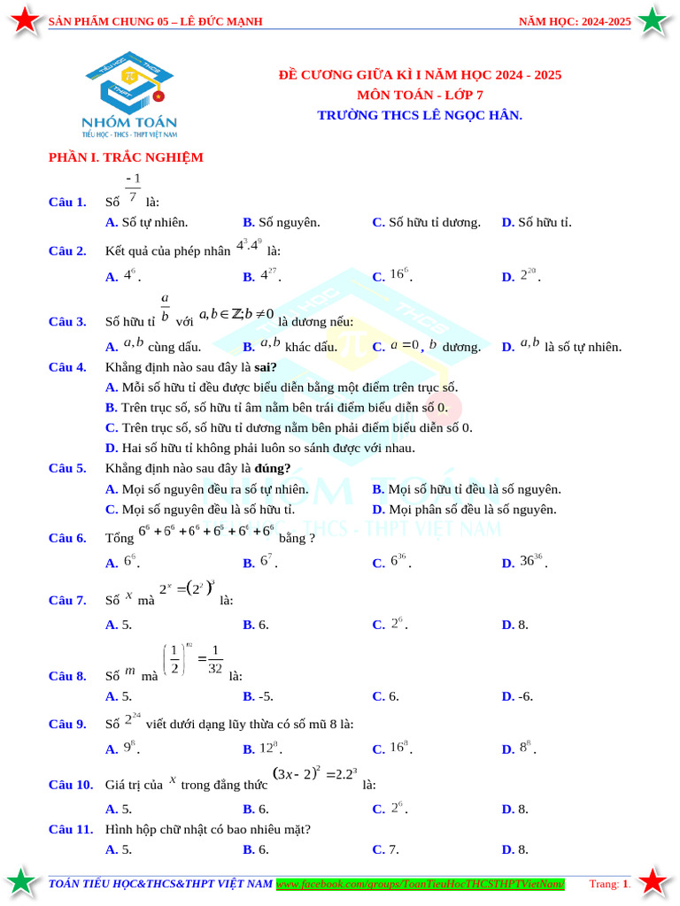DC TOAN 7 GK1 24 25 THCS LÊ NGỌC HÂN ĐỀ SPC5 LDMANH | PDF
