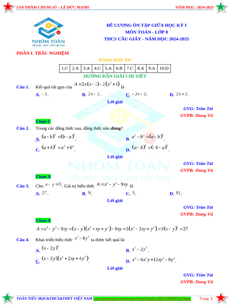 DC TOAN 8 GK1 24 25 THCS CẦU GIẤY HÀ NỘI HDG SPC7 LDMANH | PDF