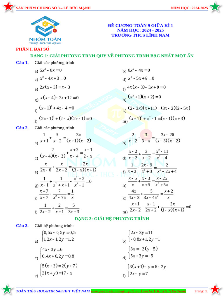 DC TOAN 9 GK1 24 25 THCS LINH NAM ĐỀ SPC3 LDMANH | PDF