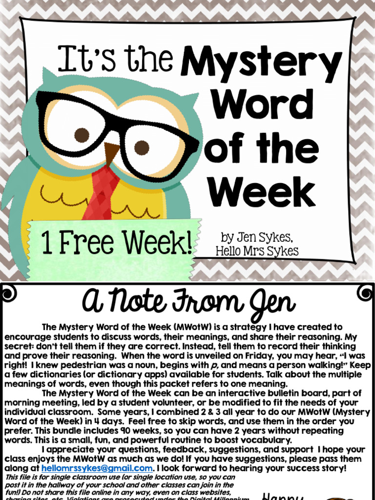 Mystery Wordofthe Week Freebieto Boost Vocabulary Word Work | PDF ...