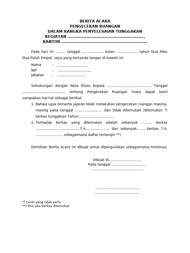 Berita Acara Pengecekan Ruangan | PDF