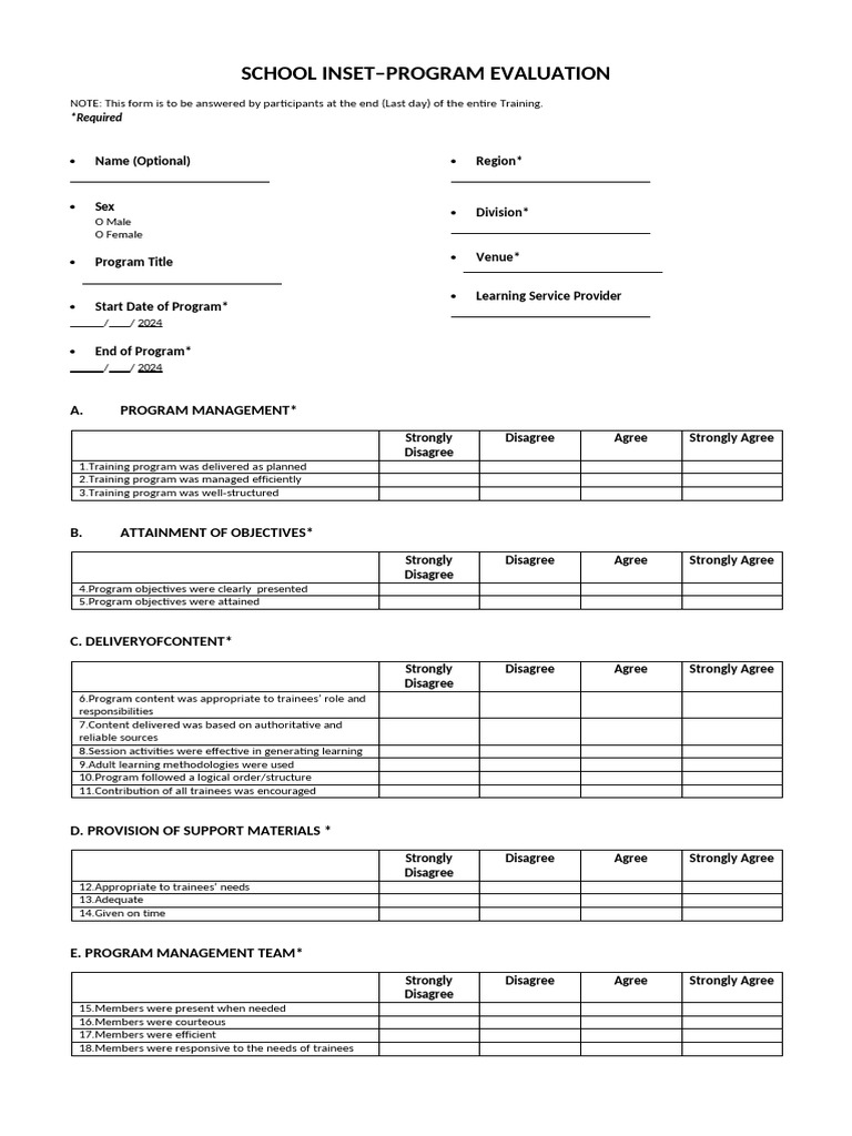Inset Program Evaluation | PDF | Learning