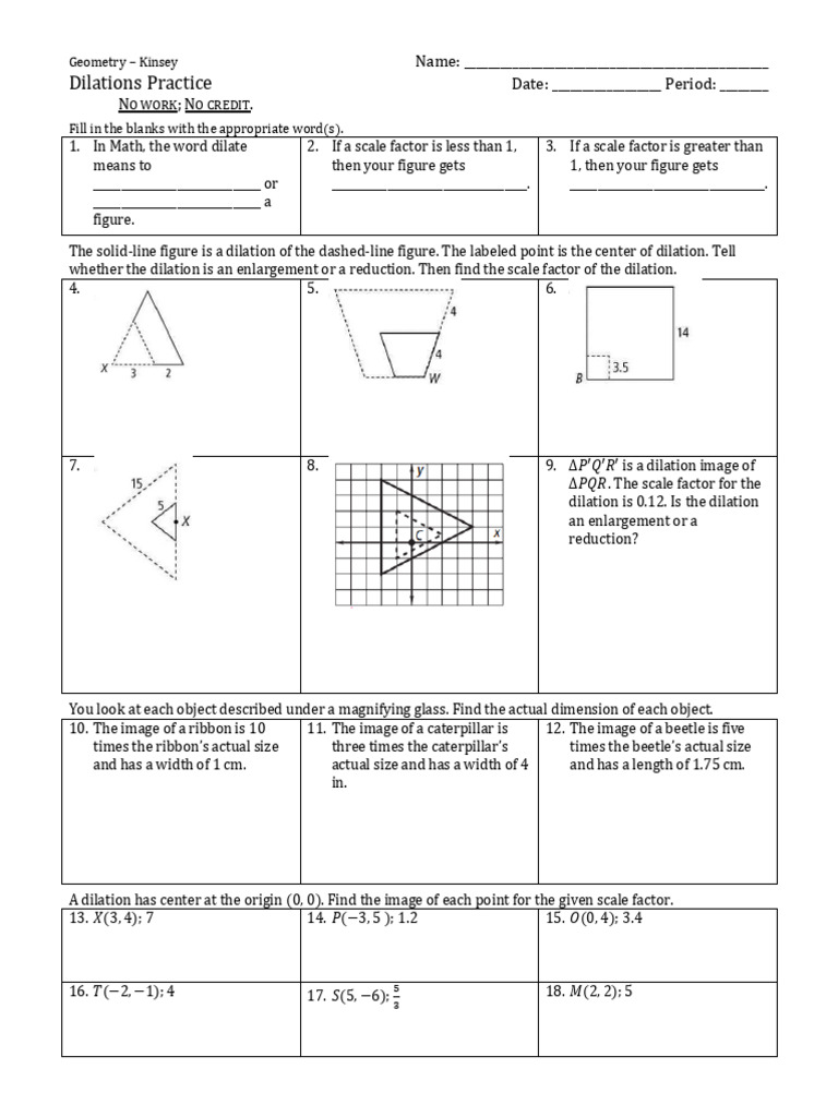 9 Dilations Practice Pdf Geometry