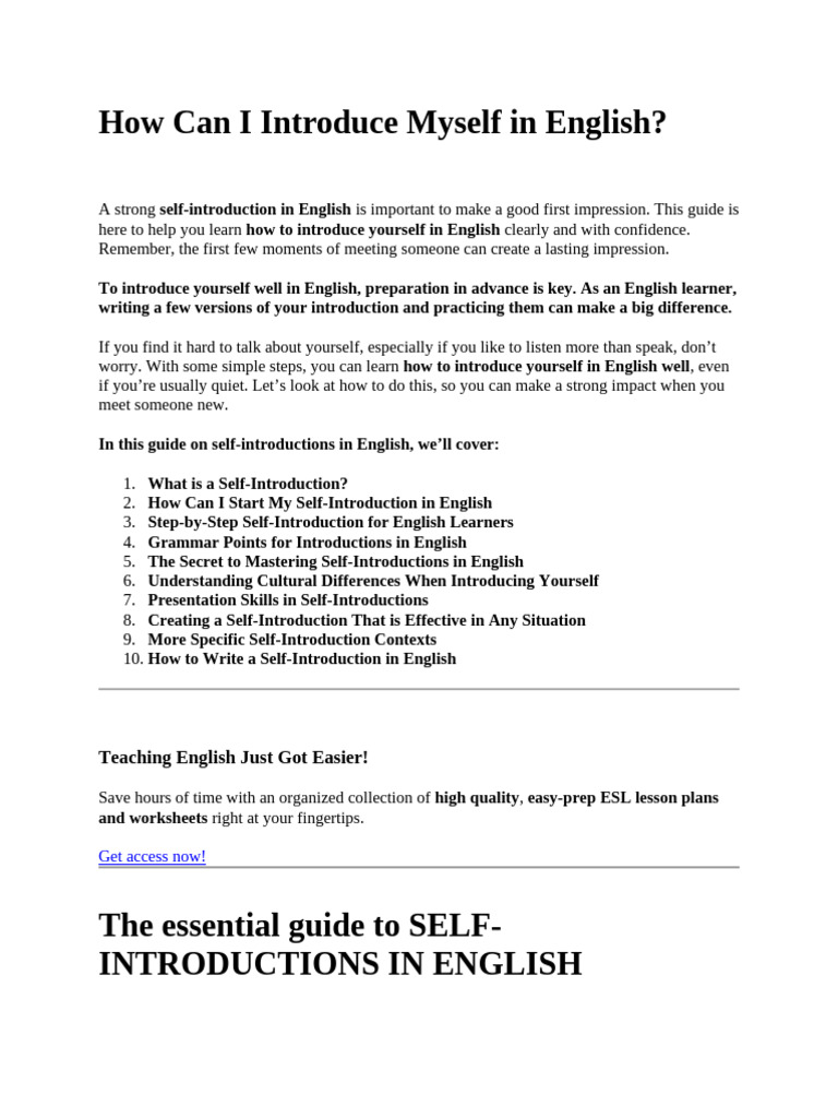 How Can I Introduce Myself in English | PDF | English As A Second Or ...