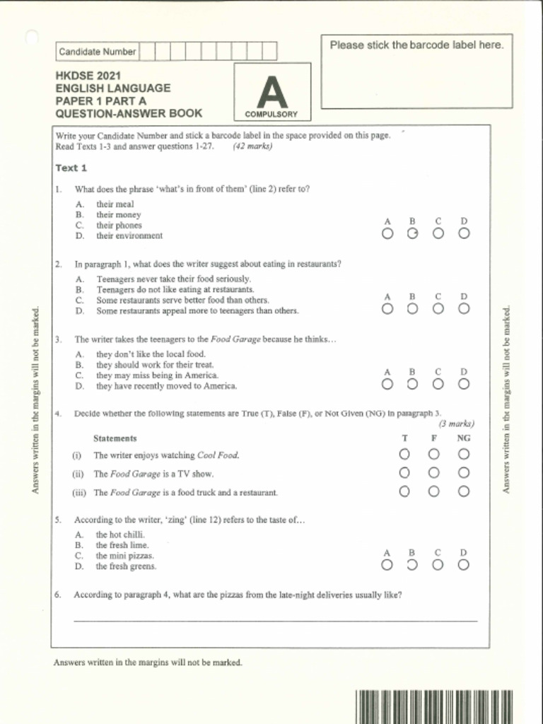 2021 Dse Eng Paper 1a - Qa | PDF