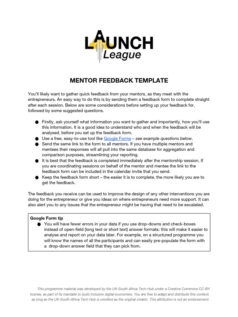 Mentor Feedback Form Guide | PDF | Mentorship | Creative Commons License