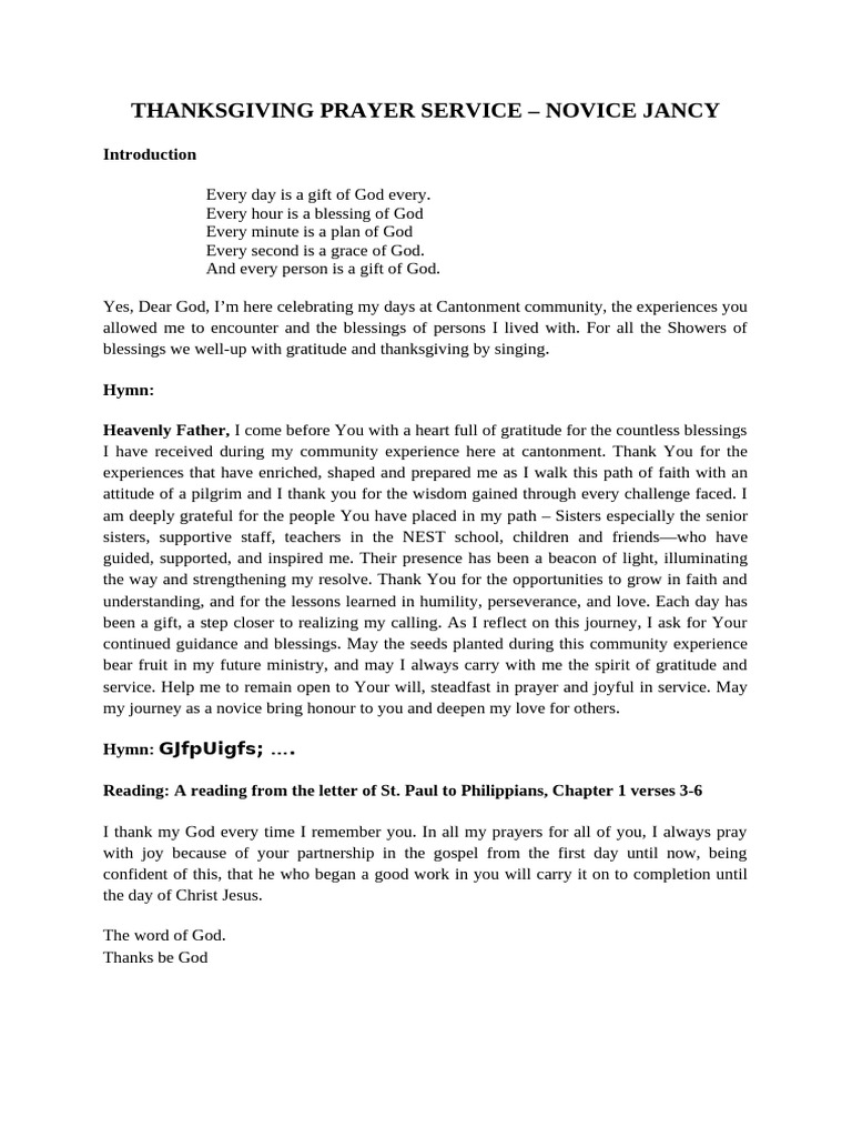 Thanksgiving Prayer Service | PDF | Prayer | Gratitude