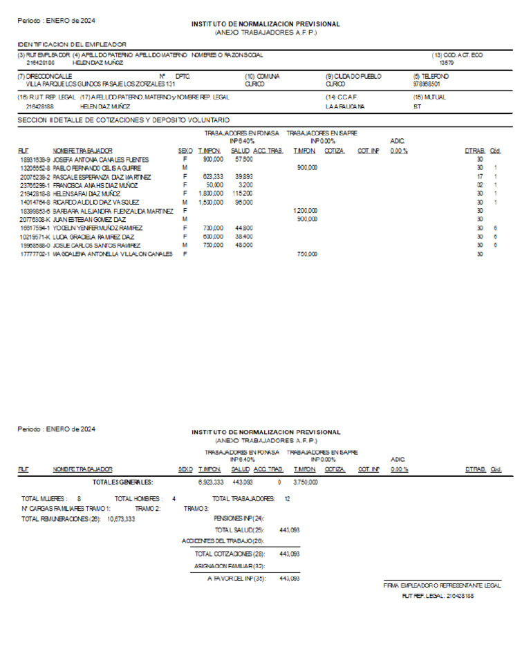 Planilla de INP | PDF