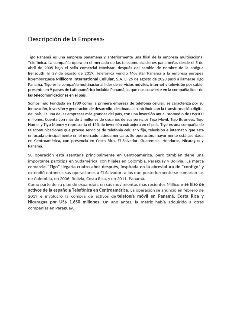 Tigo Panamá: Líder en Telecomunicaciones | PDF | Panamá | Economias