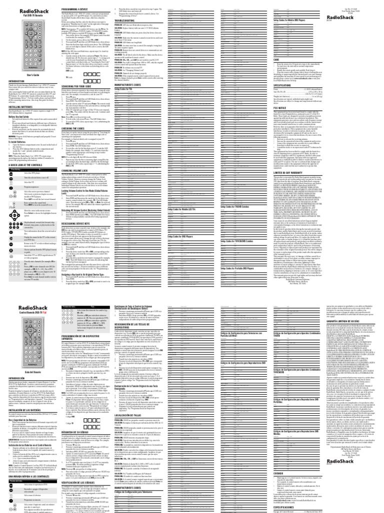 15-2148 Radio Shack Remote Control Users Manual Codes | PDF | Remote ...