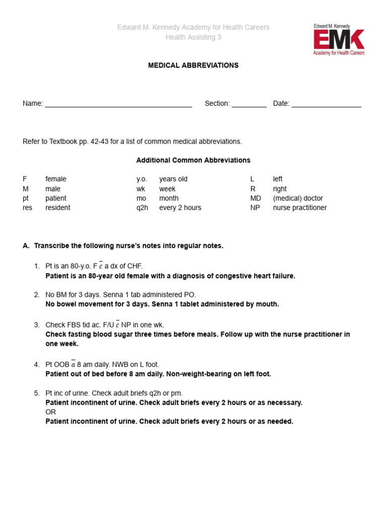Medical Abbreviations Guide for Nurses | PDF | Physiology | Diseases ...