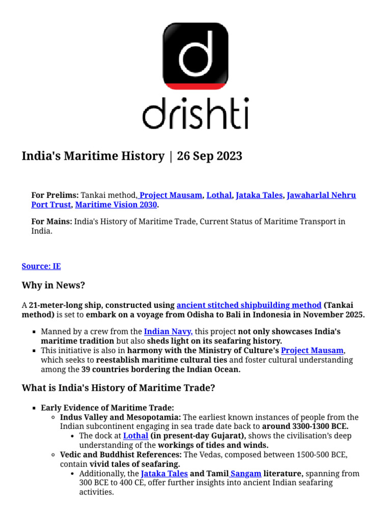 Daily Updates - Daily News Analysis - India S Maritime History - Print ...