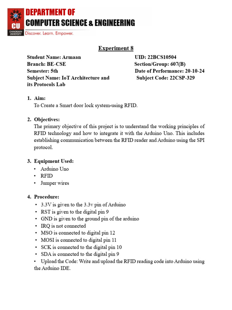 Exp8 | PDF | Arduino | Radio Frequency Identification