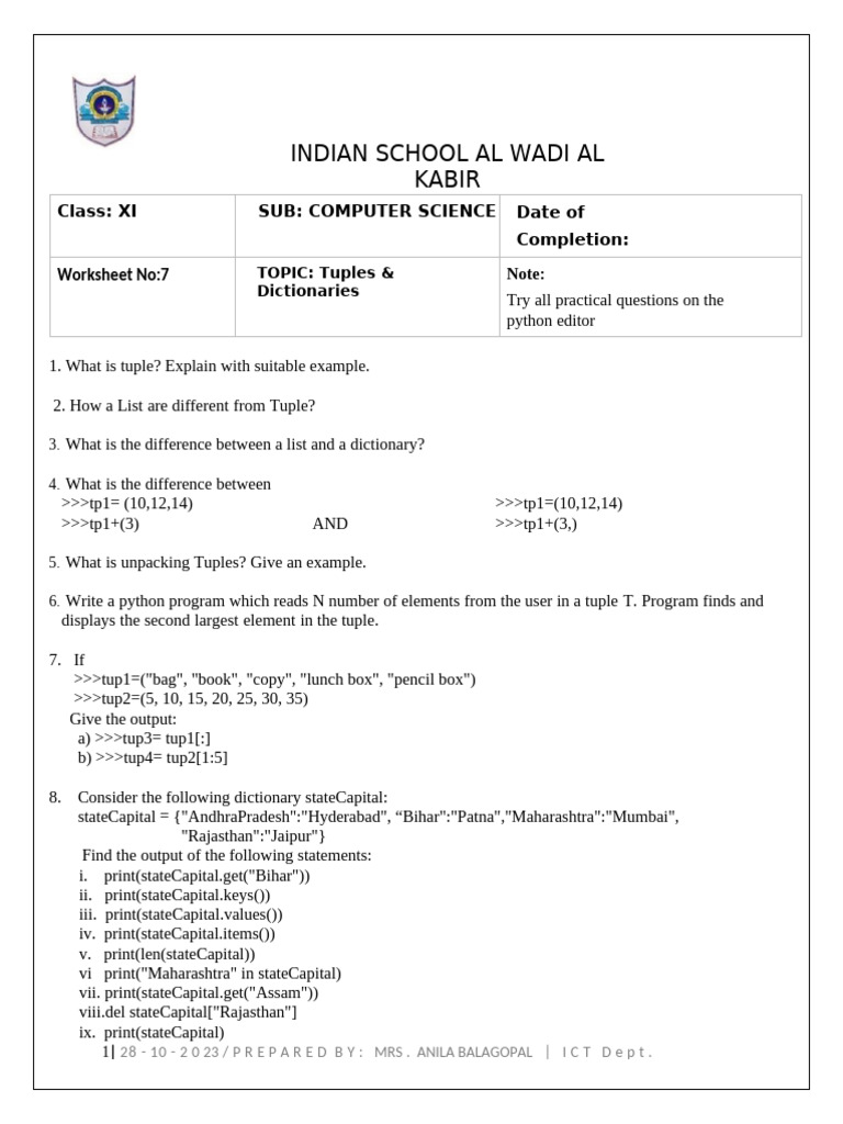 900280-CLASS XI -CS-WS7-tuples&dictionary | PDF | Computer Engineering ... 900280-CLASS XI -CS-WS7-tuples&dictionary | PDF | Computer Engineering ...