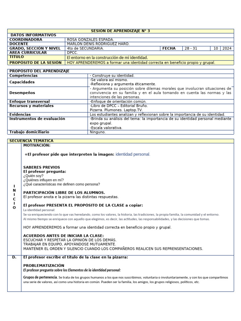 4to Sec. DPCC | PDF | Maestros | Evaluación