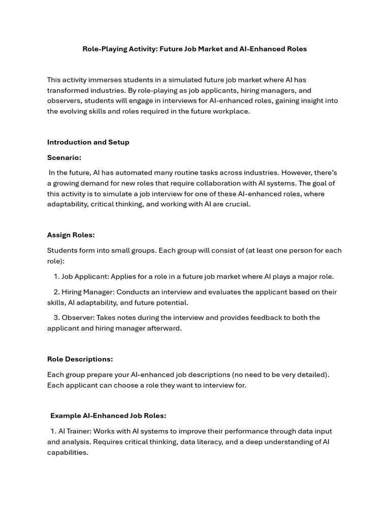 Week 3 - Seminar - Role-Playing Activity - Future Job Market and AI ...
