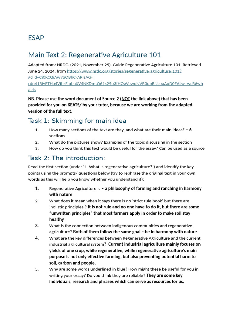 Source 2 - Regenerative Agriculture 101 - Worksheet - Student | PDF ...