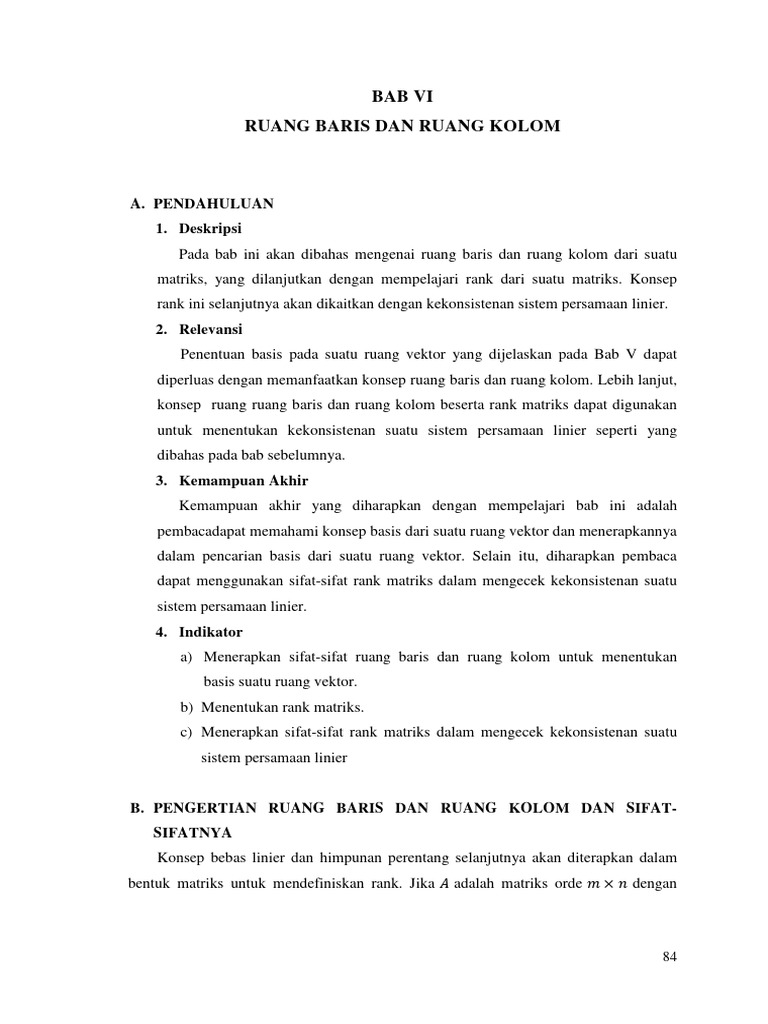 Ruang Baris, Kolom, dan Rank Matriks | PDF