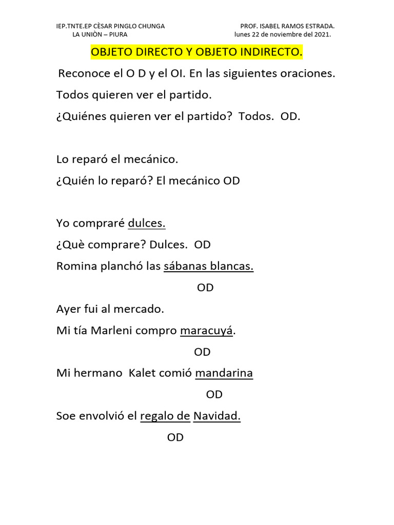 Objeto Directo y Objeto Indirecto | PDF