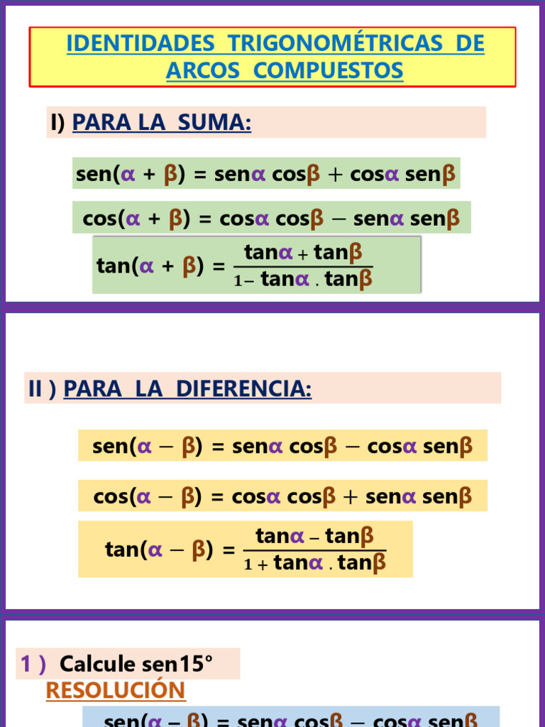 Identidades Trigonométricas Compuestas | PDF | Geometría | Análisis ...