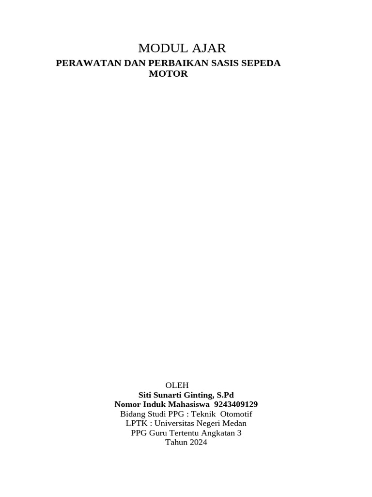 Modul Ajar Pemeliharaan Sasis Sepeda Motor 9243409129 | PDF