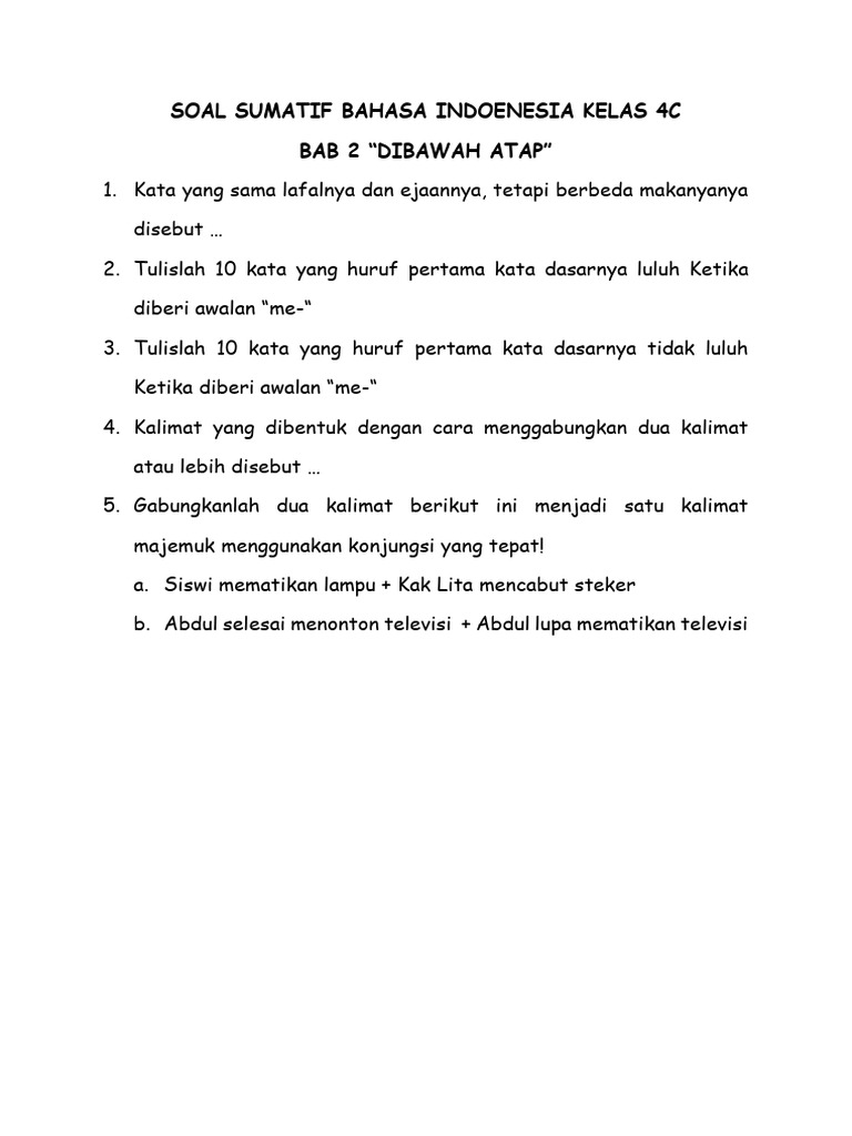 Soal Sumatif Bahasa Indoenesia Kelas 4C | PDF