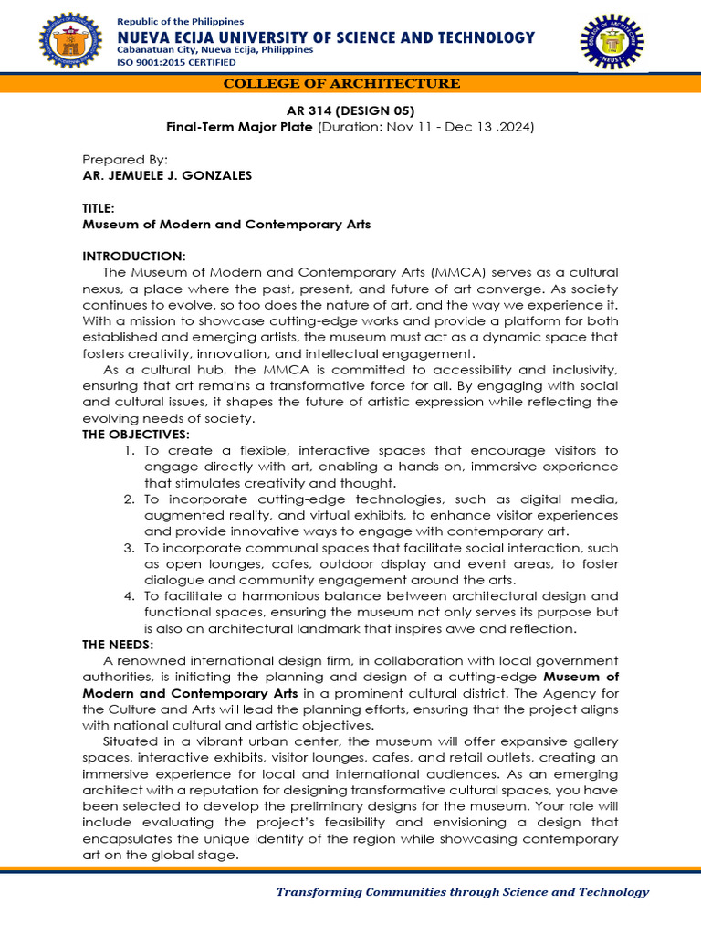 Finalterm Plate Design Problem | PDF | Museum | Curator