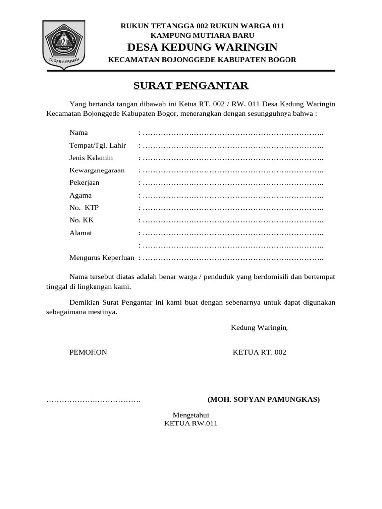 Surat Pengantar RT | PDF