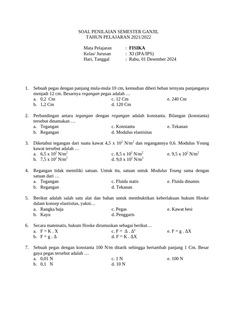 Soal Fisika Kelas XI IPA/IPS | PDF