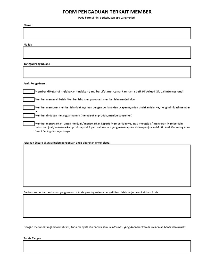 Form Pengaduan Member | PDF