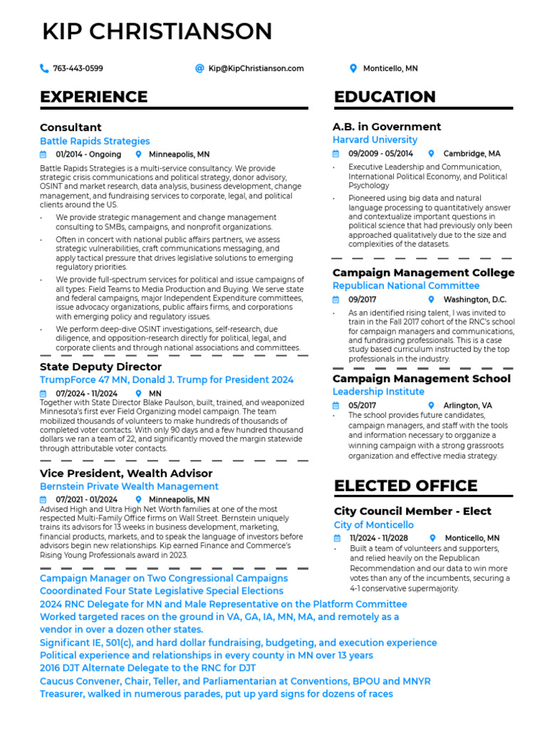 KipChristianson 241122 Elections Resume | PDF | Republican National ...