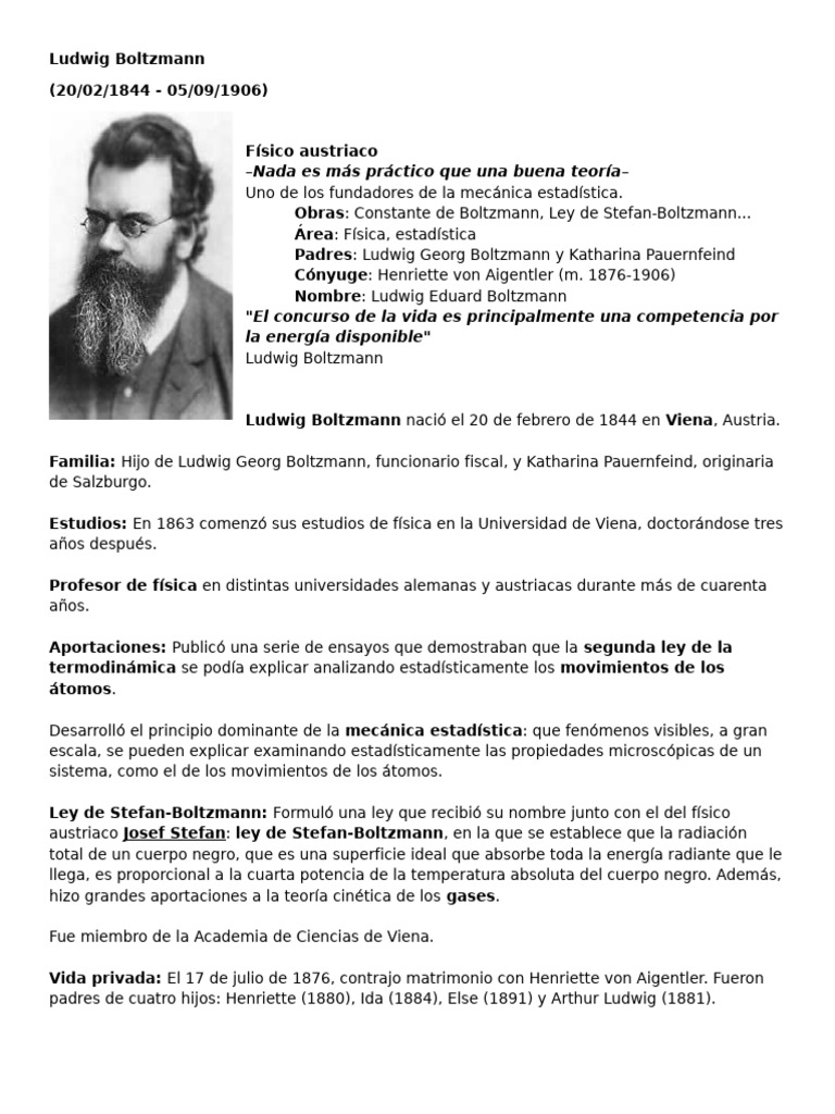 Ludwig Boltzmann | PDF | Mecánica estadística | Física Aplicada e ...