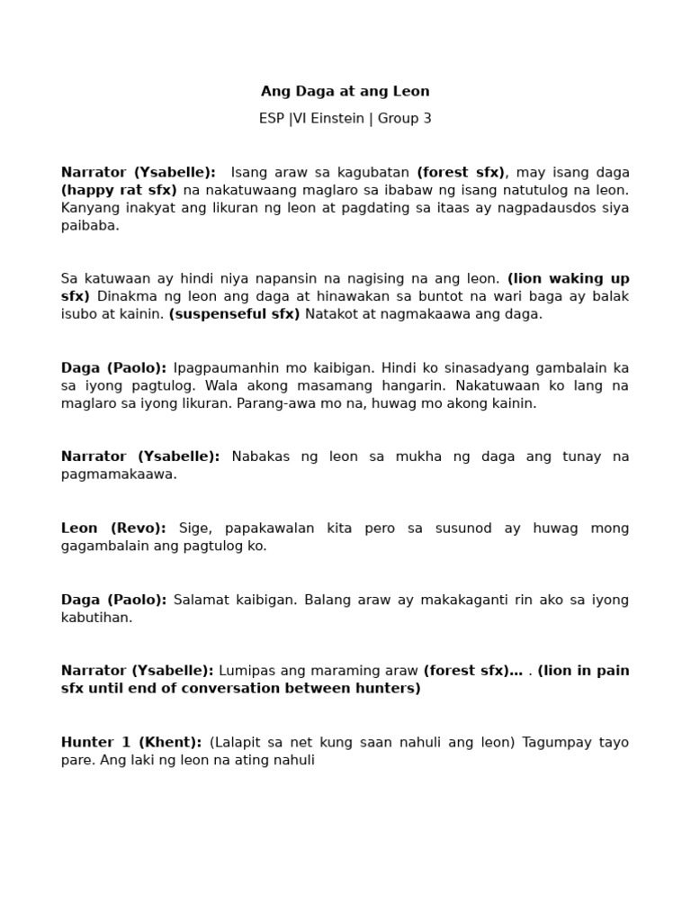 Ang Daga at Ang Leon Script ESP | PDF