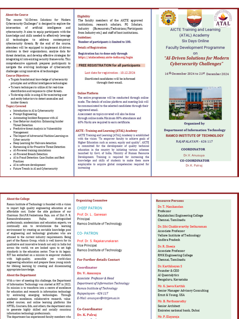 Final Brochure - ATAL FDP | PDF | Computer Security | Security