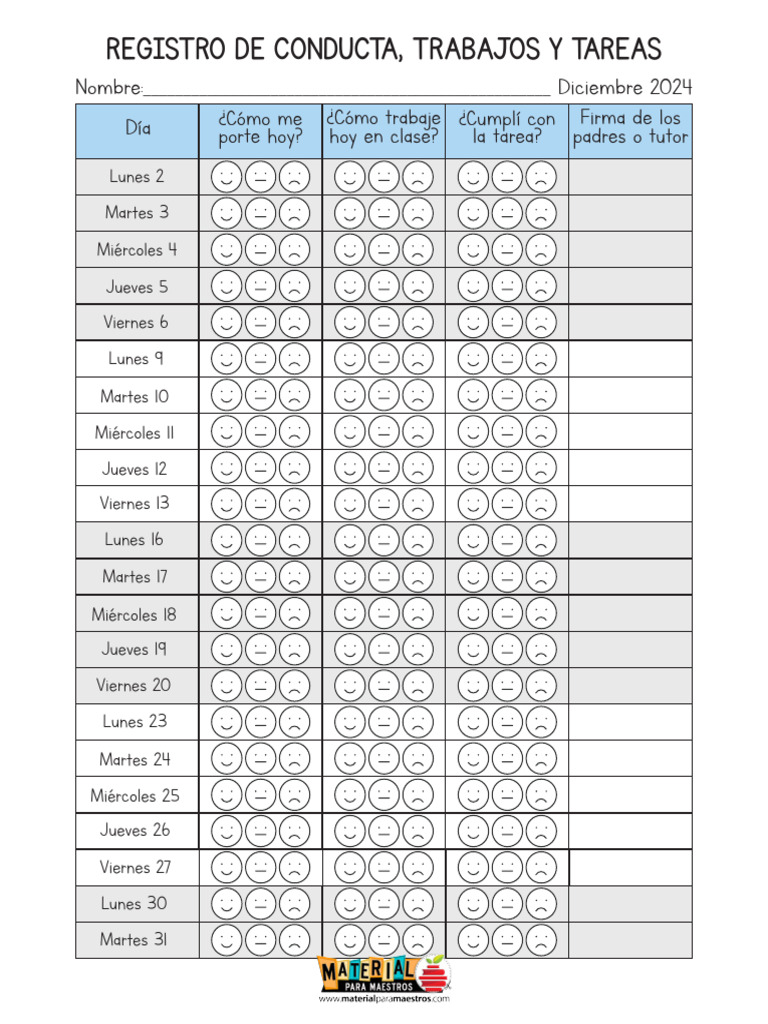 Registro de Conducta y Tareas 2024 | PDF