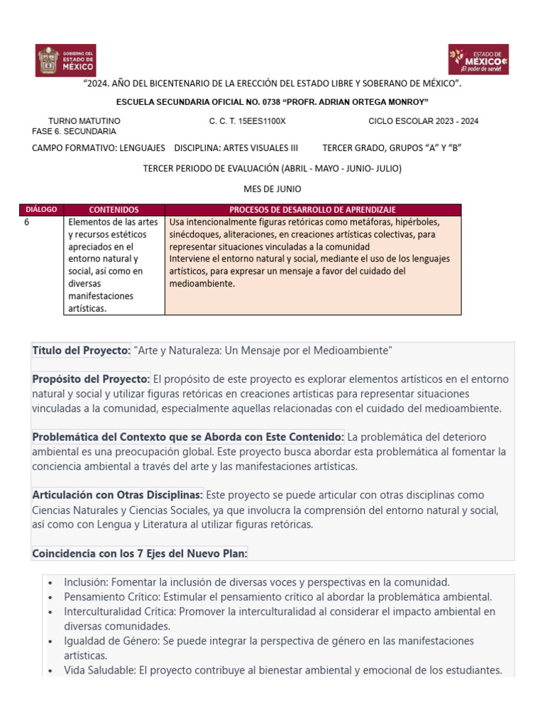 3° A y B Junio Planeacion Art Visuales Iii | PDF | Estética | Inclusión (Educación)