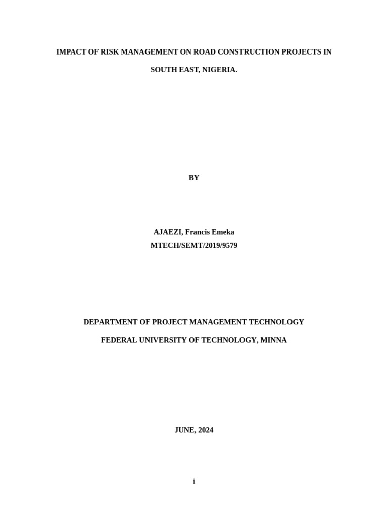 Risk Management in Nigerian Road Projects | PDF | Risk | Risk Management