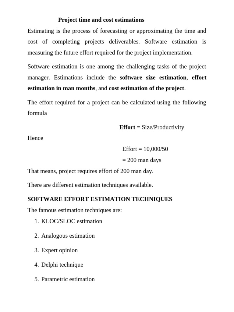 Project Time and Cost Estimations | PDF | Computer Programming ...