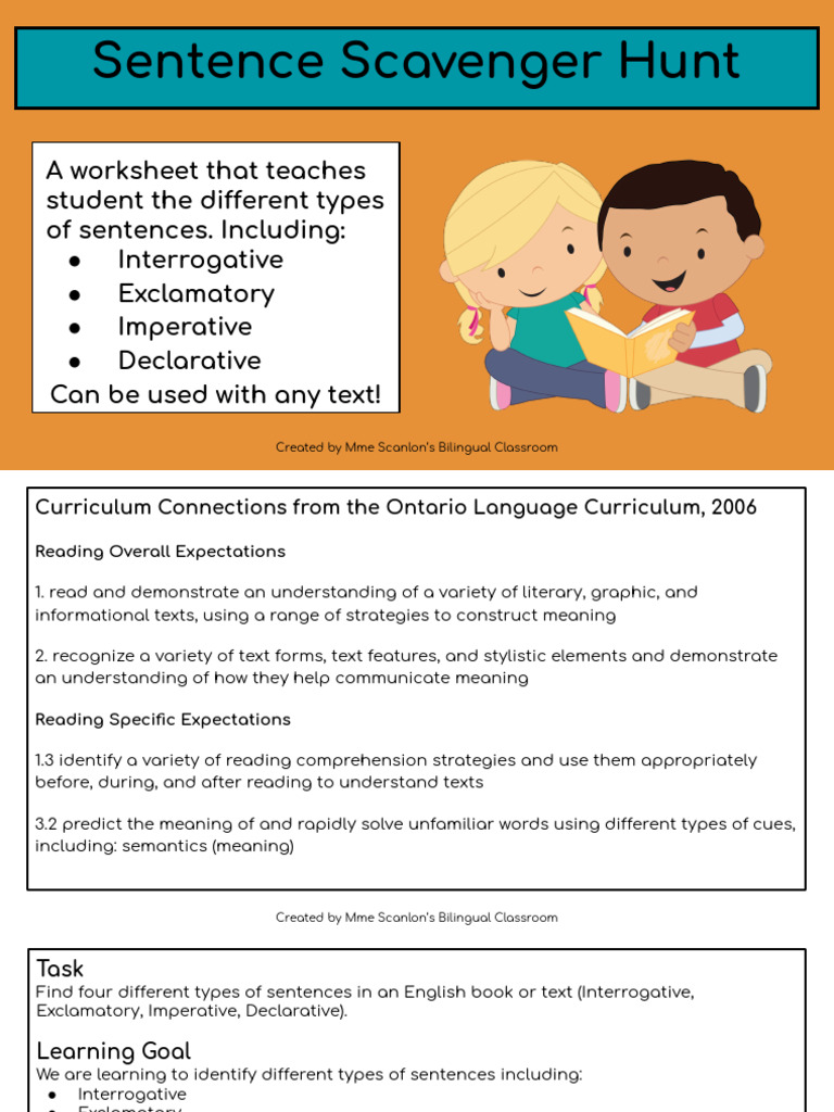 SentenceScavengerHunt 2 | PDF | Sentence (Linguistics) | Linguistics