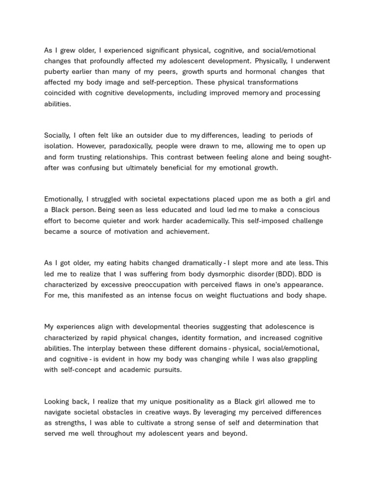 Adolescence Reflection Paper #3 | PDF | Adolescence | Mental Disorder