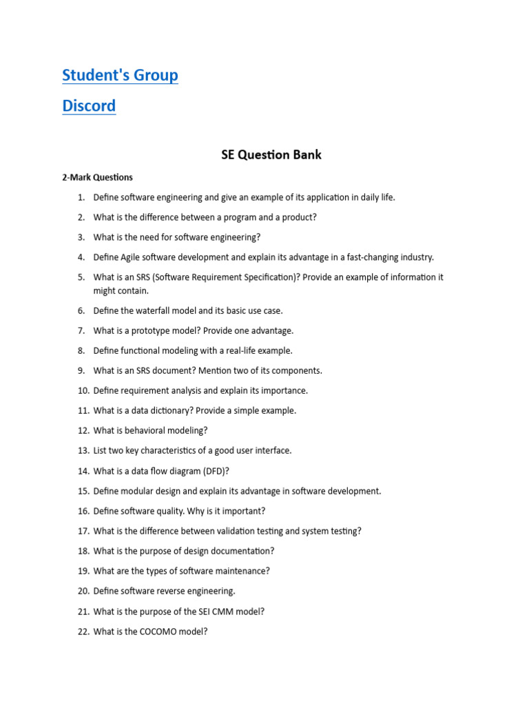 SE Question Bank | PDF | Unified Modeling Language | Software
